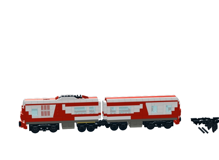 A small 2 carriage train from BrickLink Studio [BrickLink]