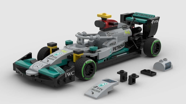 Mercedes W13 2022 F1 with decals from BrickLink Studio [BrickLink]