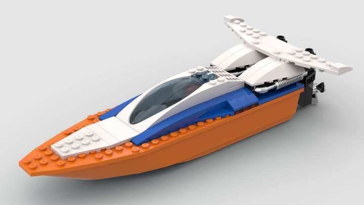 Orange + white boat from BrickLink Studio [BrickLink]