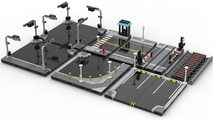 Custom Road Kit - Curbs - Yellow Lines from BrickLink Studio [BrickLink]