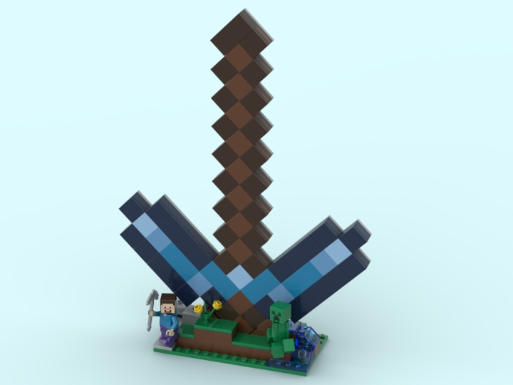 Lego Minecraft Diamond Pickaxe Desk Ornament from BrickLink Studio ...
