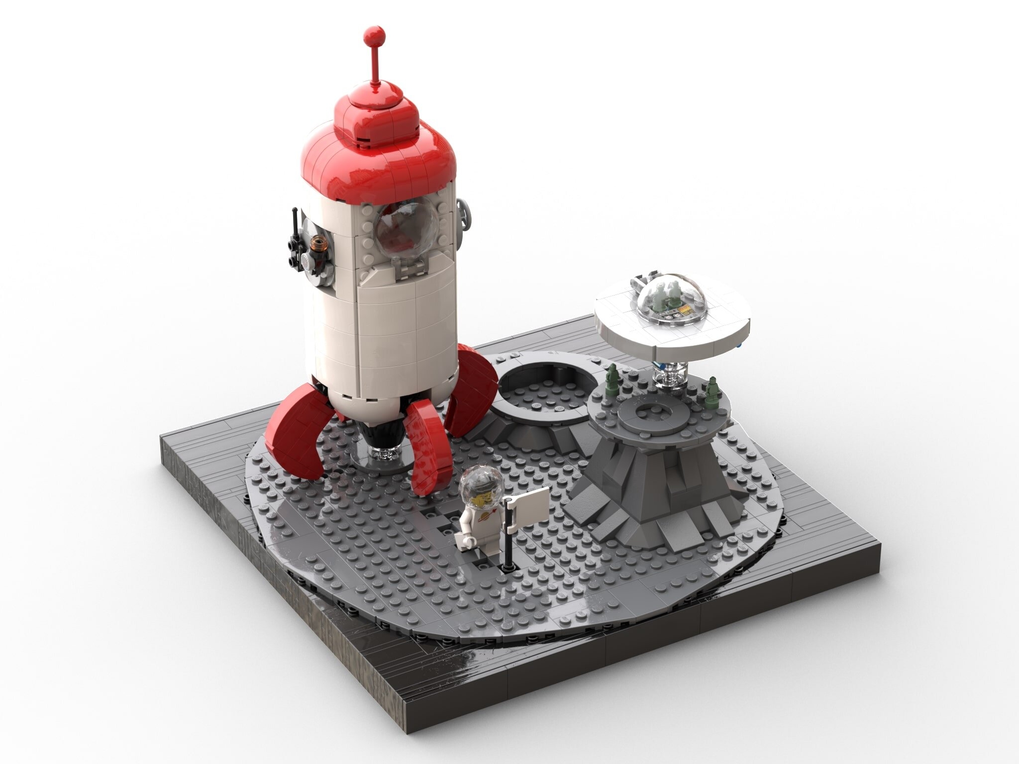 [Retro-Futuristic Rocket Ship and Alien Encounter] [BrickLink]
