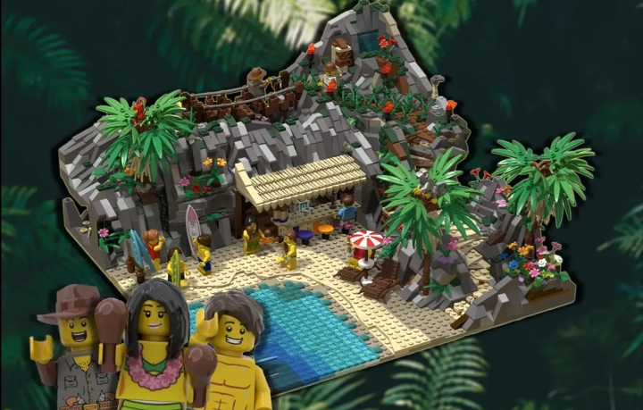 hawaii scenery with waterfall from BrickLink Studio [BrickLink]