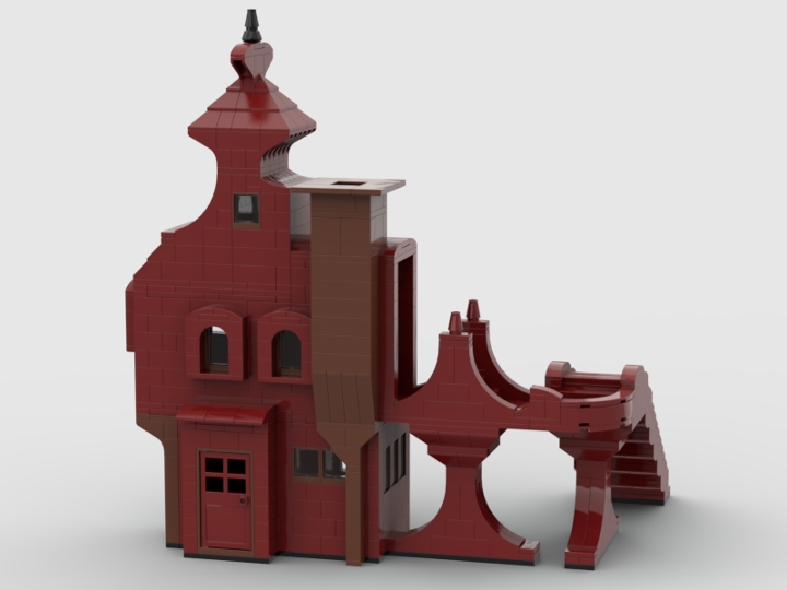 RED 2 ENTRY BUILDING WITH BRIDGE from BrickLink Studio [BrickLink]