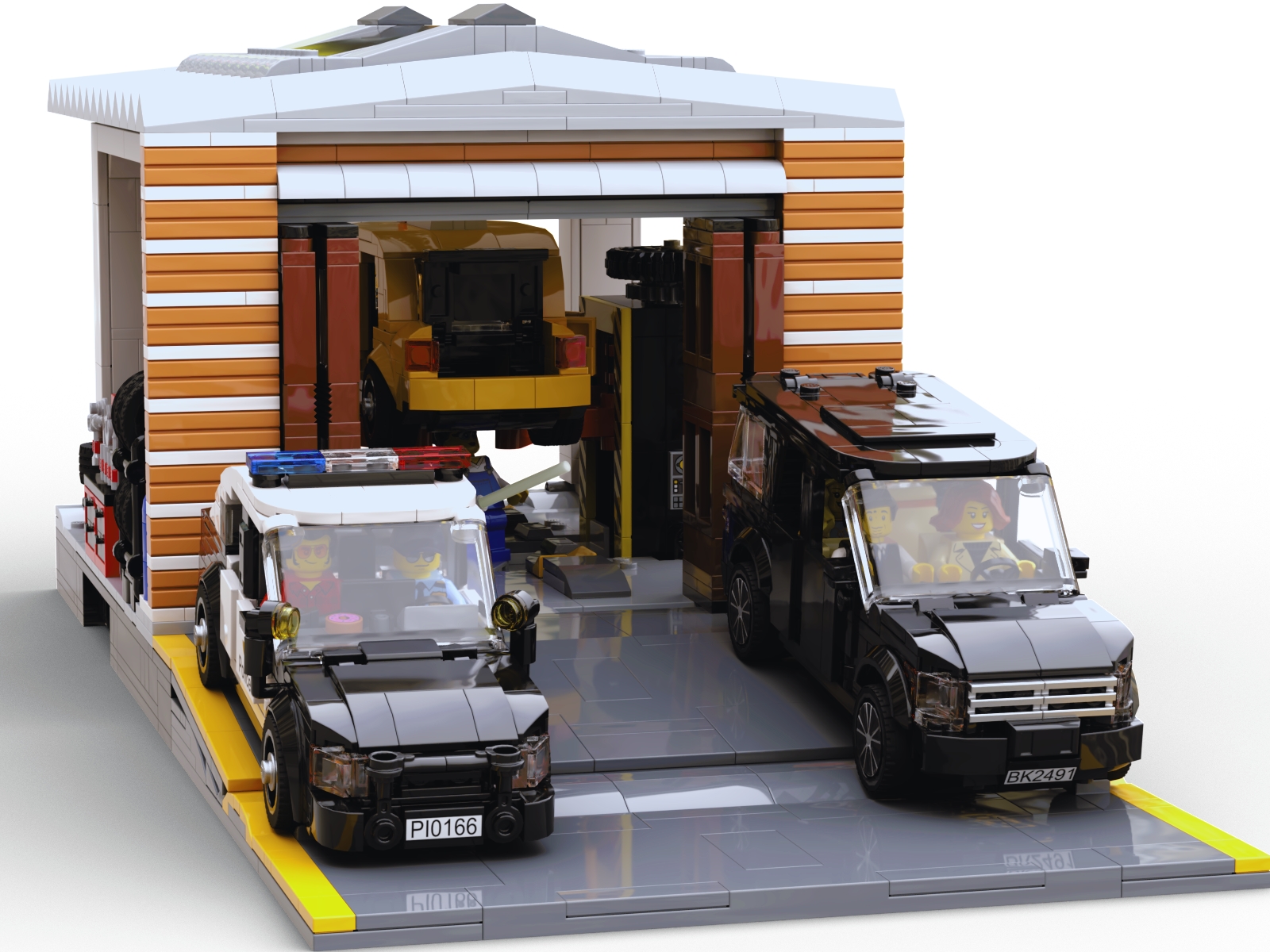 [Fleet vehicles and service garage - working car lift] [BrickLink]