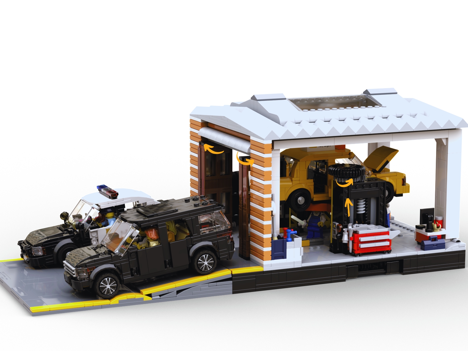 [Fleet vehicles and service garage - working car lift] [BrickLink]