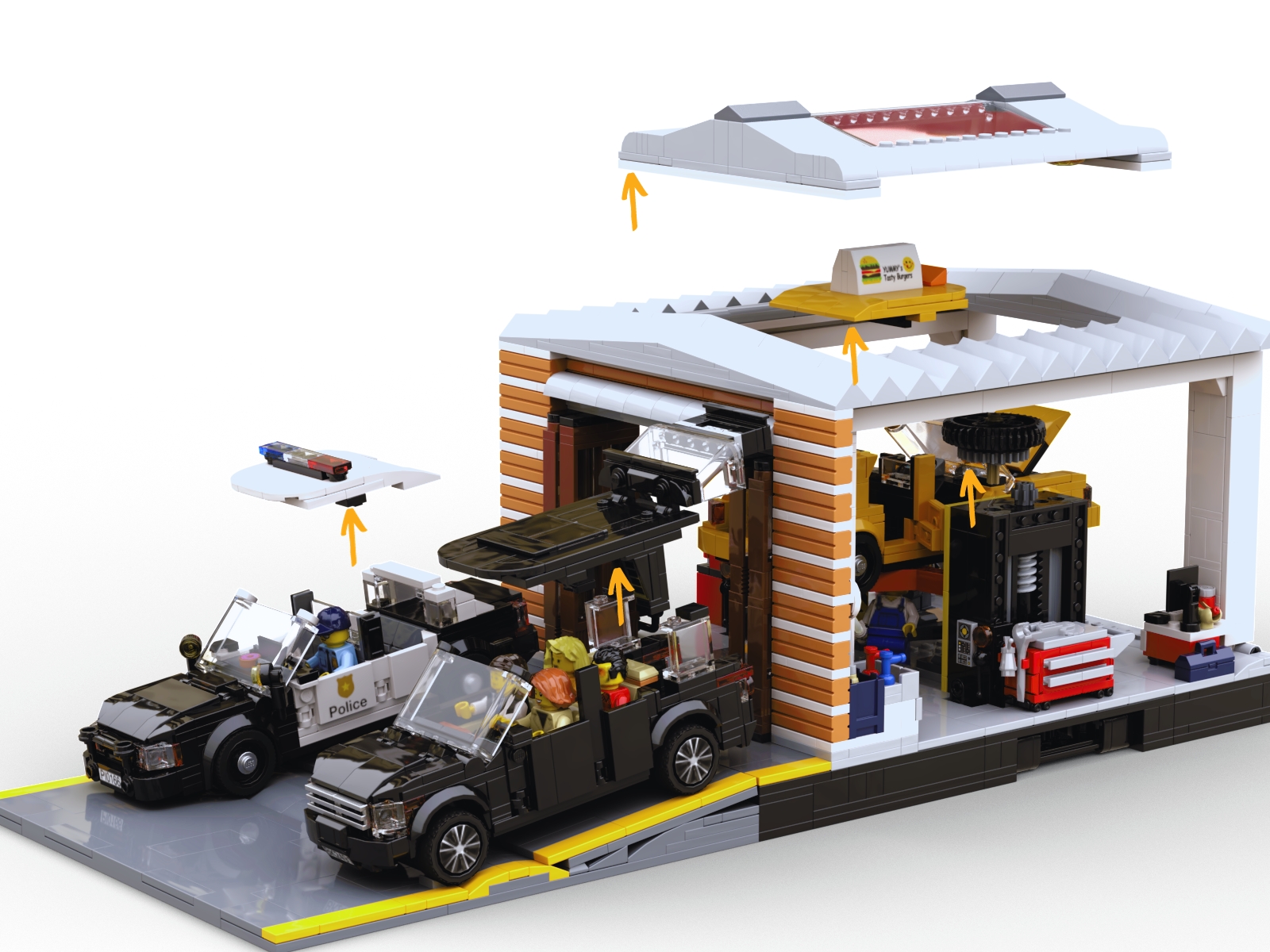 [Fleet vehicles and service garage - working car lift] [BrickLink]
