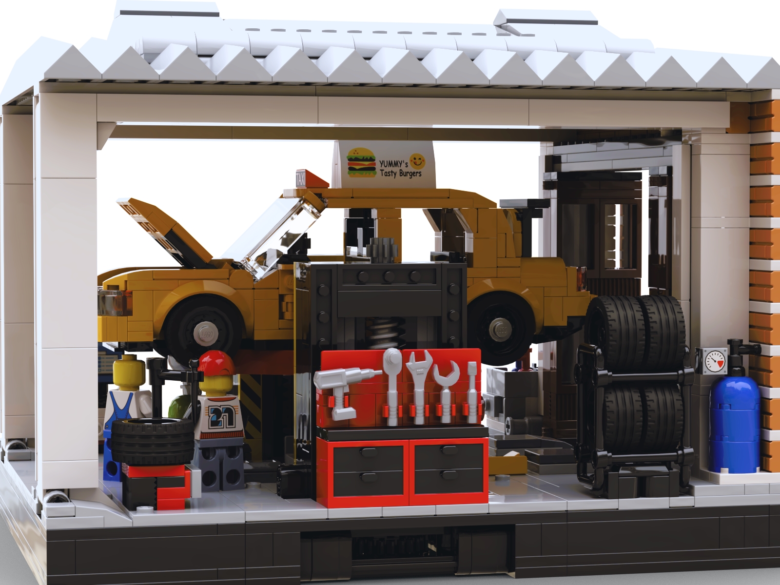 [Fleet vehicles and service garage - working car lift] [BrickLink]