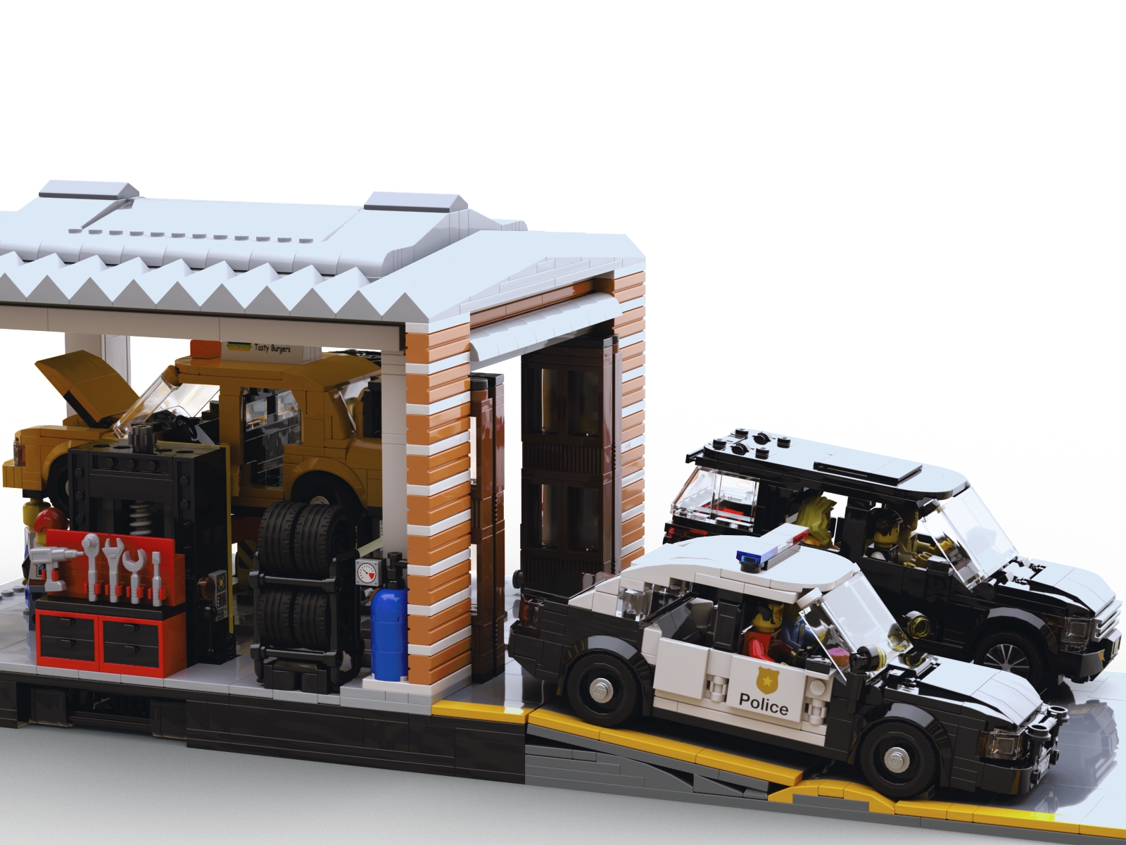 [Fleet vehicles and service garage - working car lift] [BrickLink]