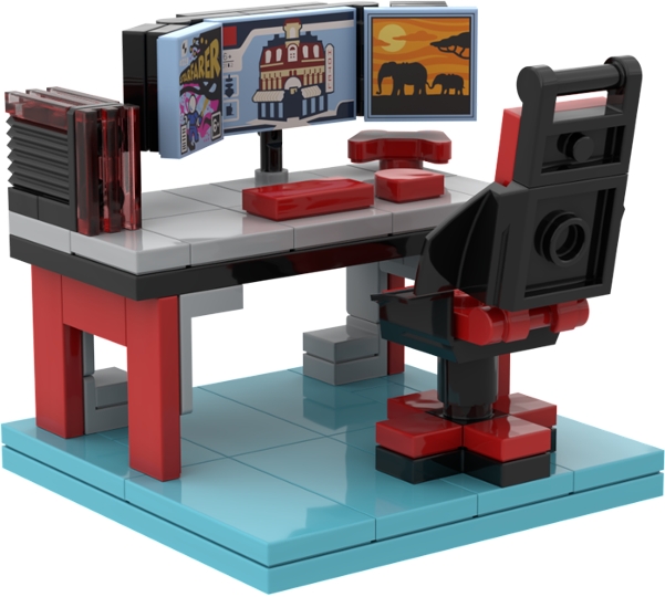 Triple Monitor Gaming PC & Desk from BrickLink Studio [BrickLink]