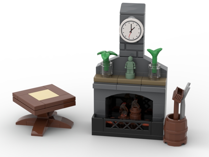 Fireplace and table from BrickLink Studio [BrickLink]