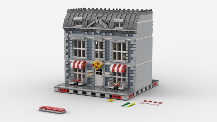 Pizzeria and Apartment MOC (32x32) from BrickLink Studio [BrickLink]