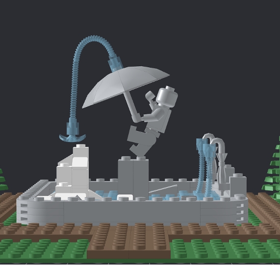 Minifig With Umbrella Fountain from BrickLink Studio [BrickLink]