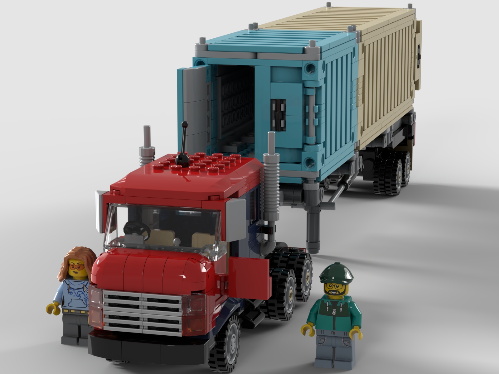 [Semi Truck Tractor and Trailer with connectible Containers] [BrickLink]