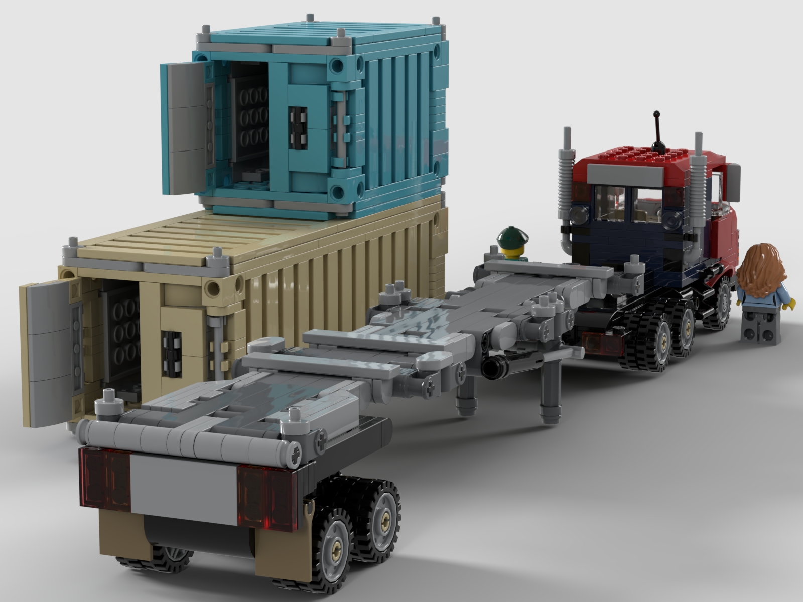 [Semi Truck Tractor and Trailer with connectible Containers] [BrickLink]