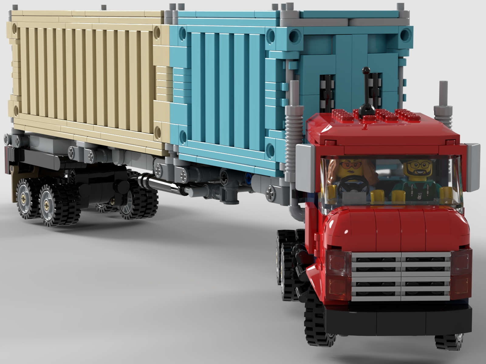[Semi Truck Tractor and Trailer with connectible Containers] [BrickLink]