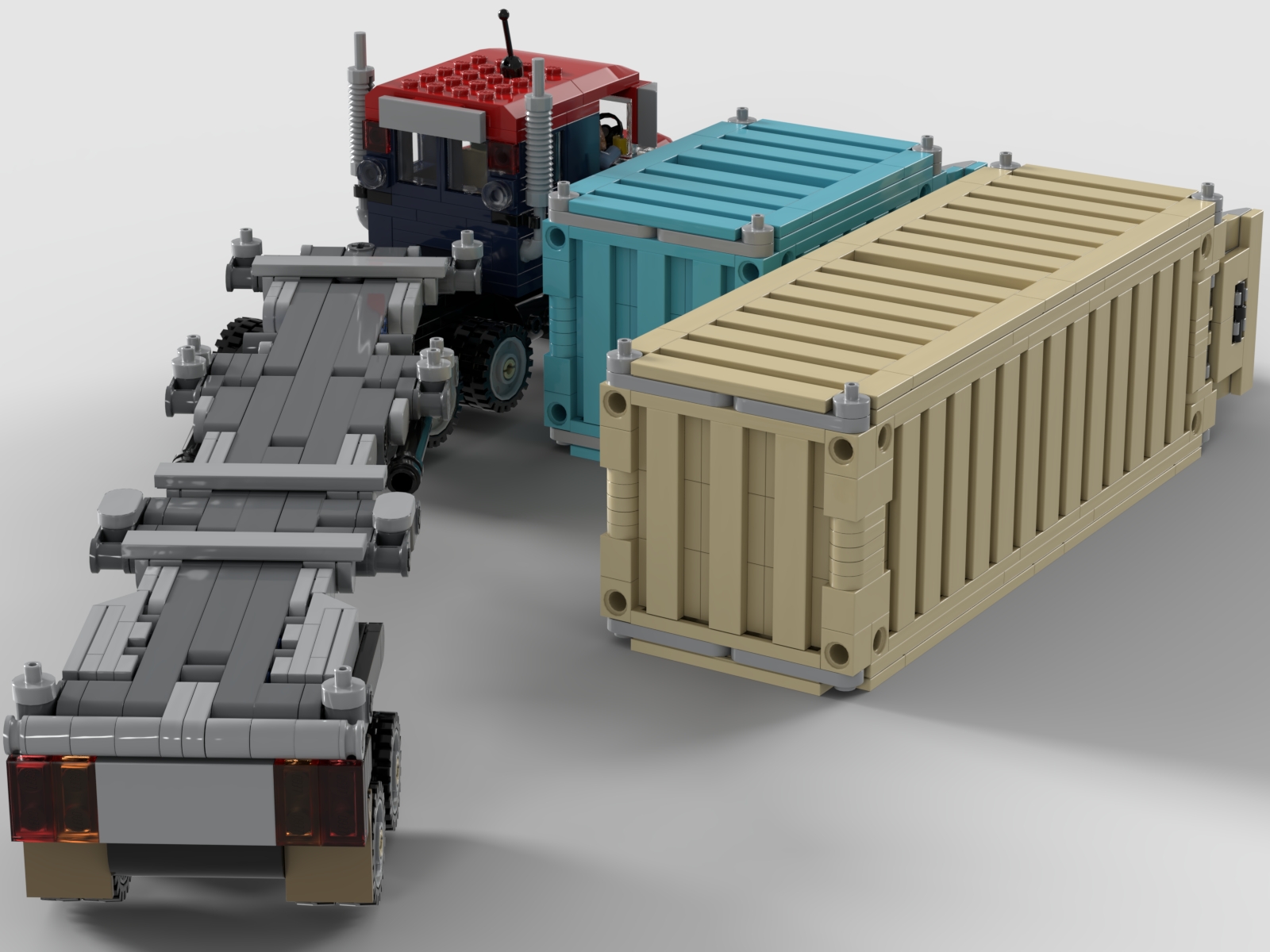 [Semi Truck Tractor and Trailer with connectible Containers] [BrickLink]