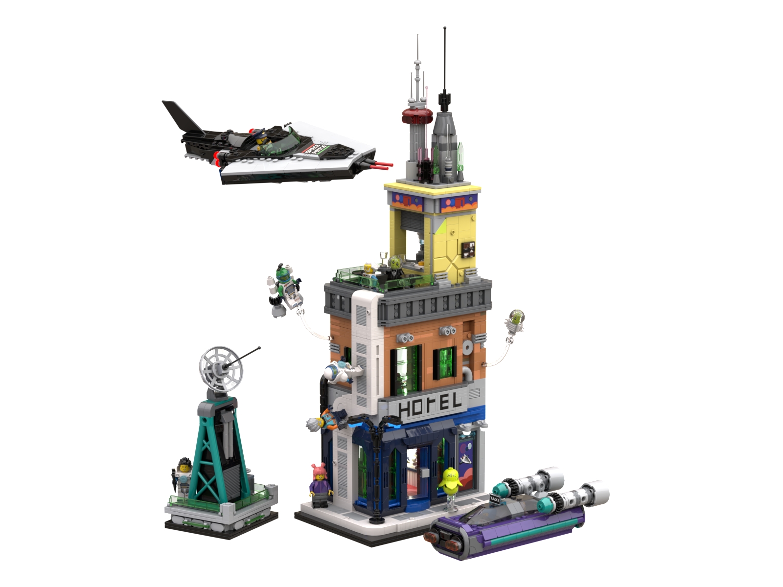 [Futuristic Hotel and rooftop Diner] [BrickLink]