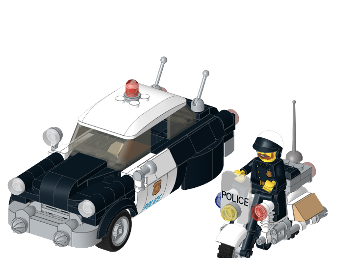 Classic 50s vintage police car and motorcycle from BrickLink Studio ...
