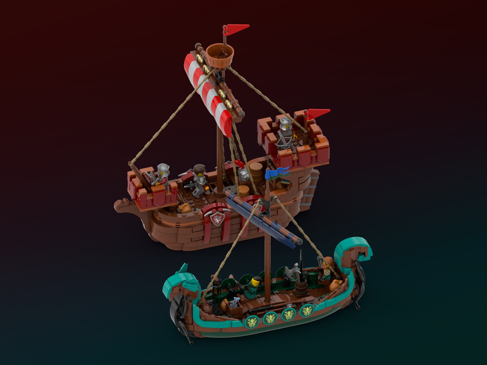 [Medieval Cog and Longship] [BrickLink]